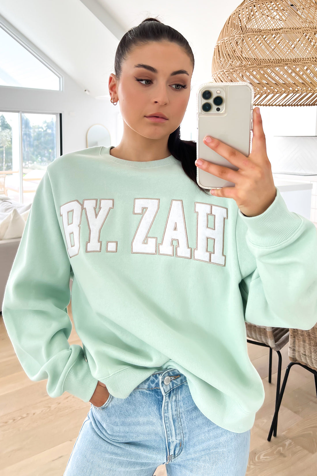 Zah Collegiate Fleece Crew Sage – BY. ZAH